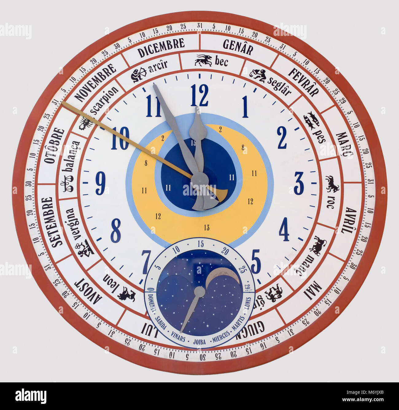 Giant calendar wall clock in Pesariis, Italy Stock Photo - Alamy