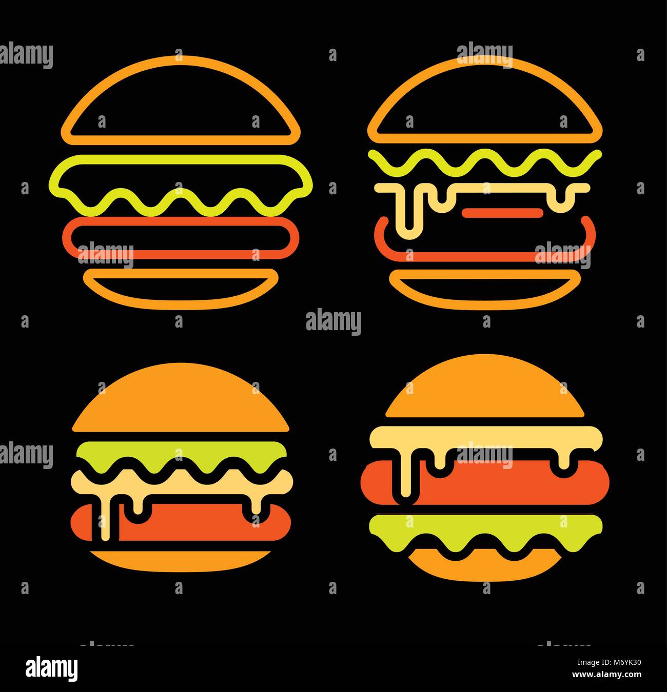 Burger abstract outline vector logo set template, fast food isolated ...