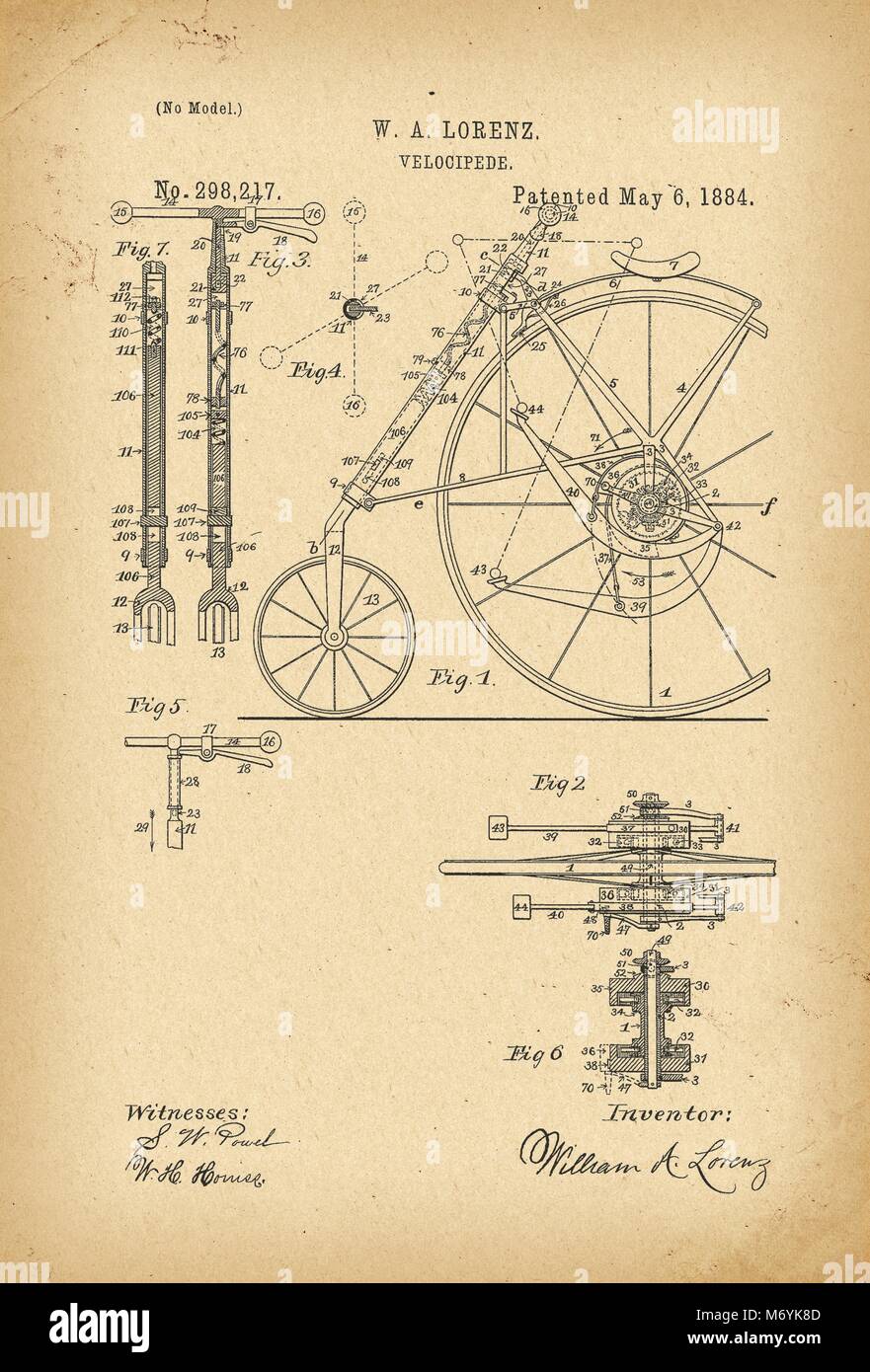 1884 Patent Velocipede Bicycle history invention Stock Photo - Alamy