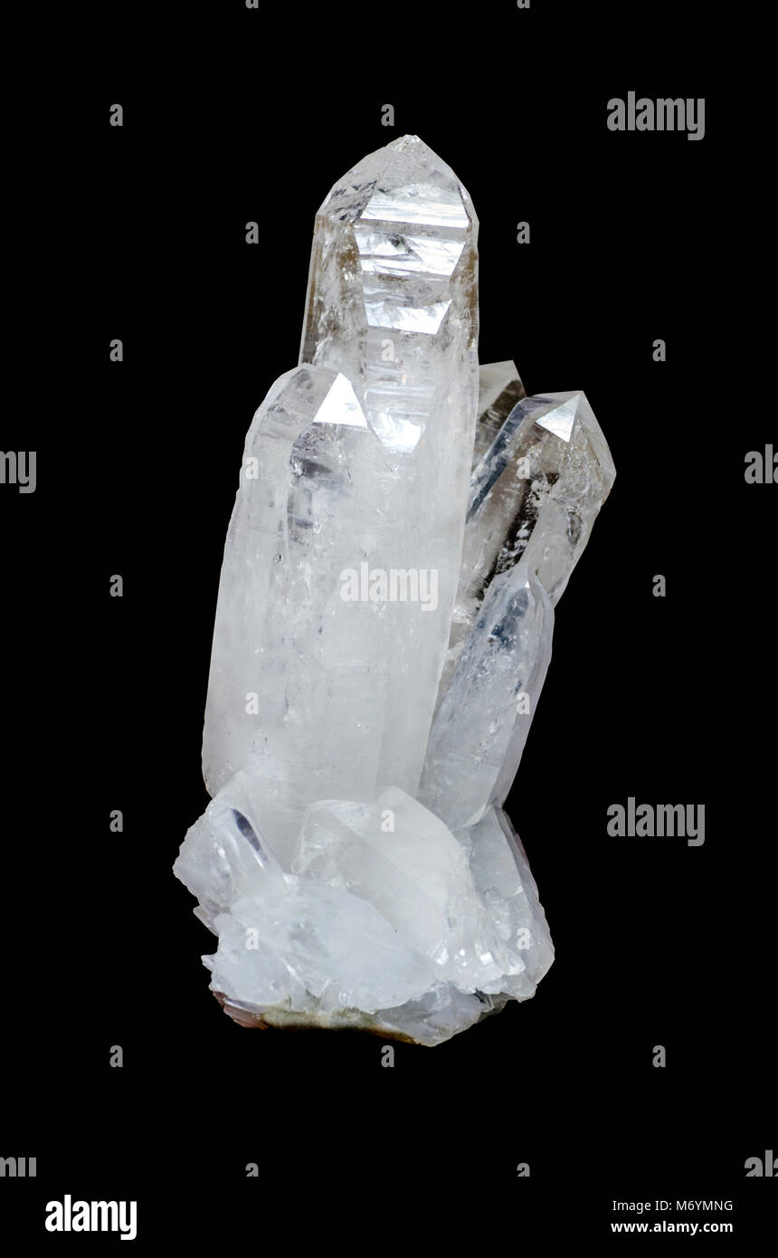 Pure Quartz Crystal cluster on black background. Beautiful specimen ...