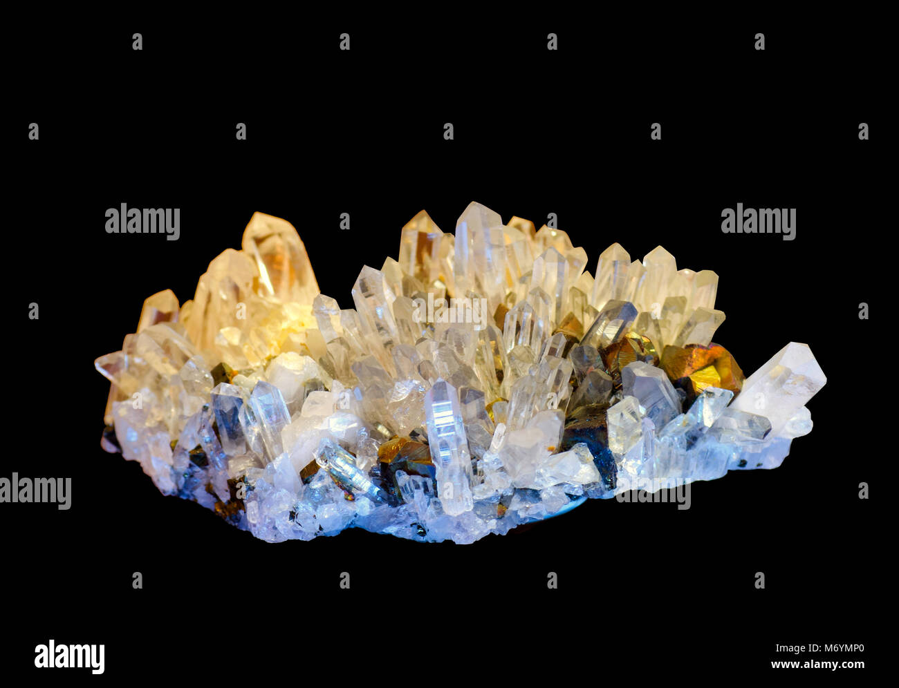 Pure Quartz Crystal cluster on black background. Beautiful specimen ...