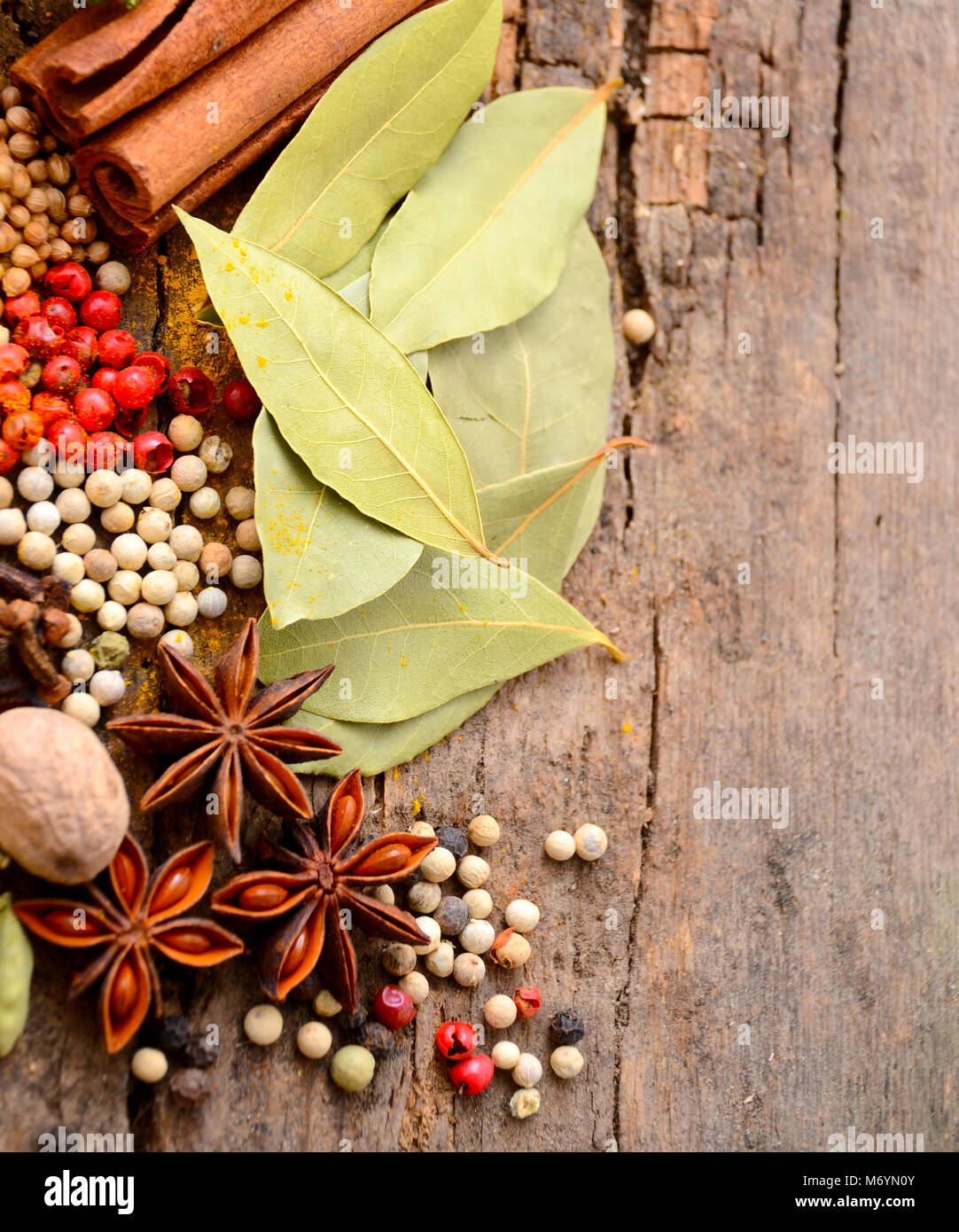 Herbs and spices selection, on wooden table background Stock Photo - Alamy