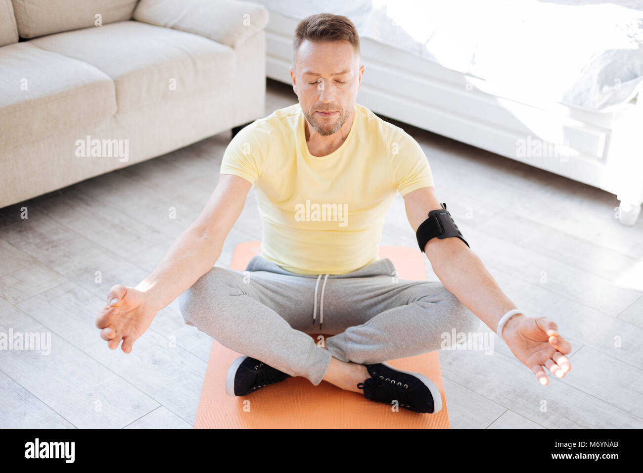 Appealing skillful man controlling breathing Stock Photo - Alamy