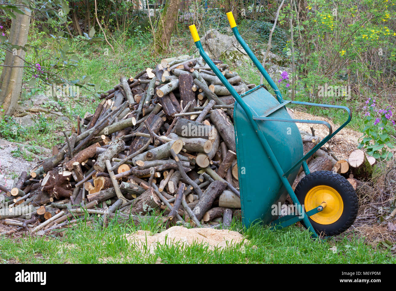 Log wheelbarrow wood hi-res stock photography and images - Alamy