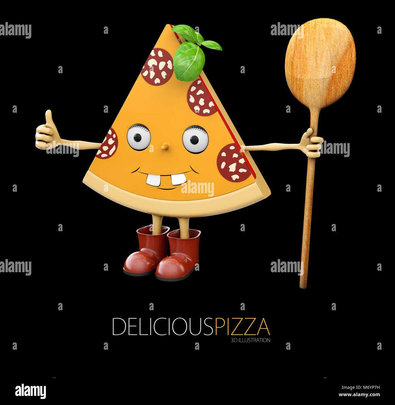 3d Illustration of Slice of animate fresh Pepperoni Pizza, isolated on ...