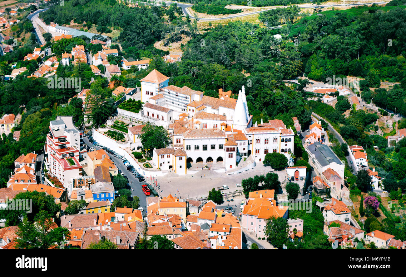 Aerial view on Sintra national palace from murish castle Stock Photo ...