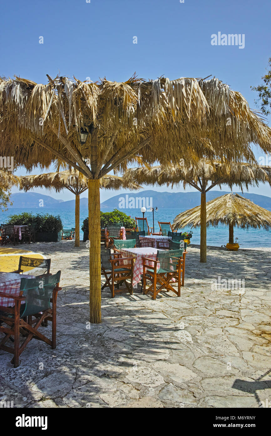 Typical greek tavern in Karavomilos Village, Kefalonia, Ionian Islands ...