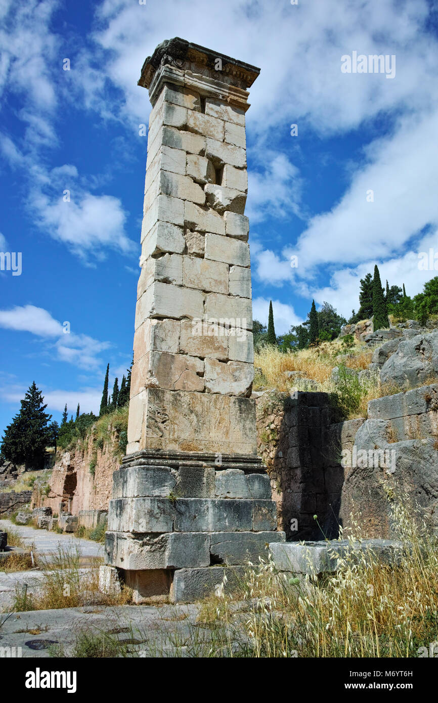 Column in Ancient Greek archaeological site of Delphi, Central Greece ...