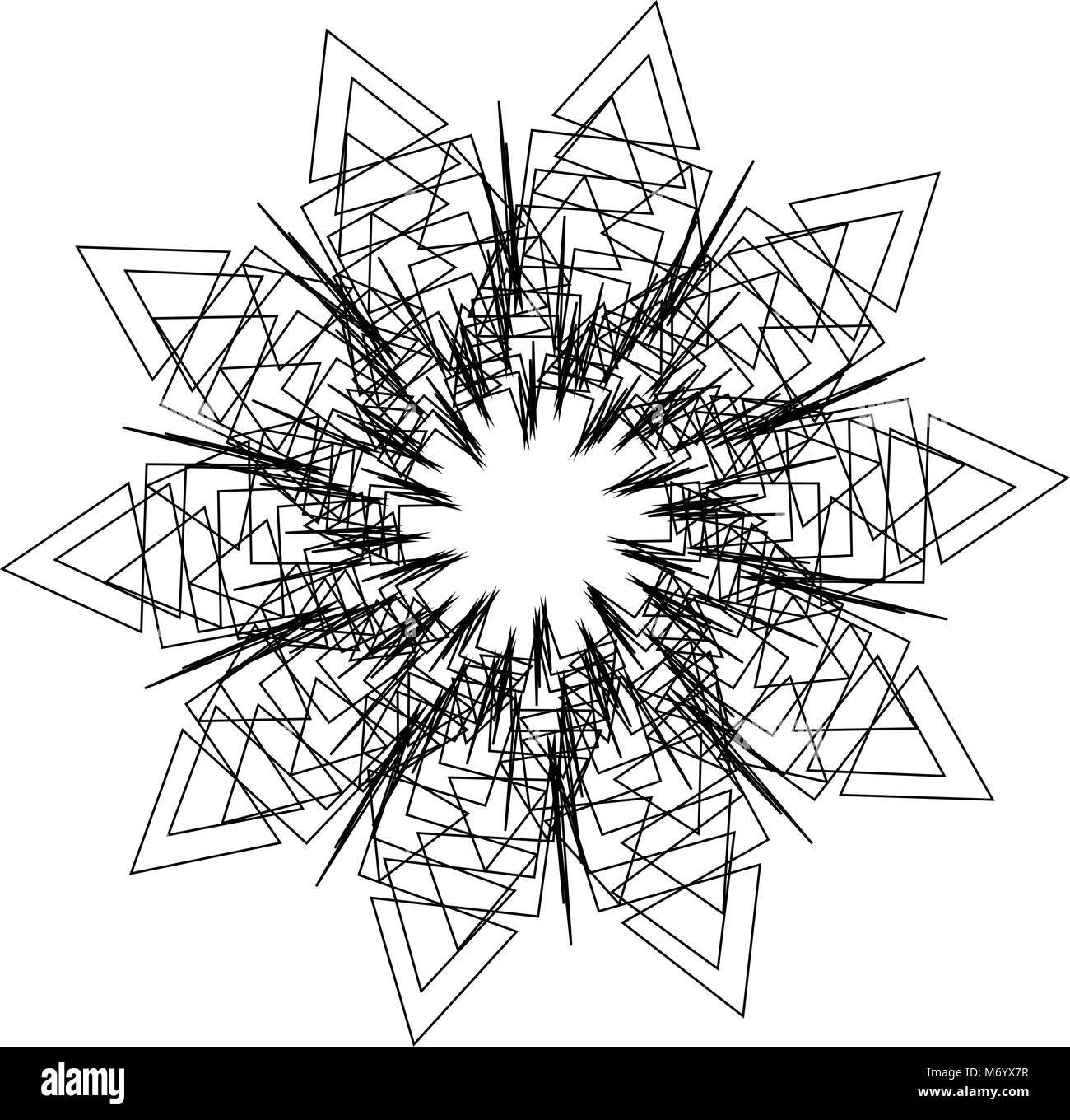 Circular, radial abstract element on white. Radiating shape with ...