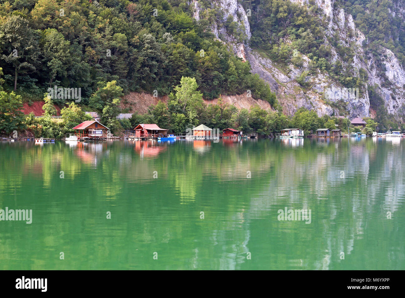 floating houses on Drina river Serbia Stock Photo - Alamy