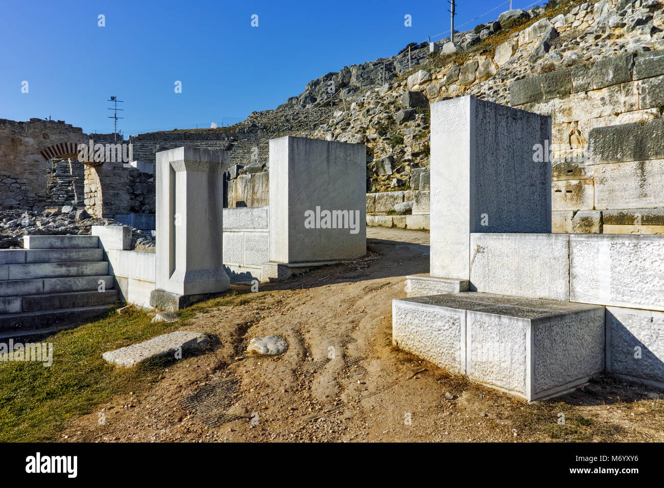 Entrance of Ancient amphitheater in the archaeological area of Philippi ...