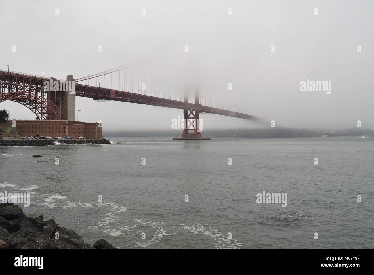Fort Point and Golden Gate Bridge in fog Stock Photo - Alamy