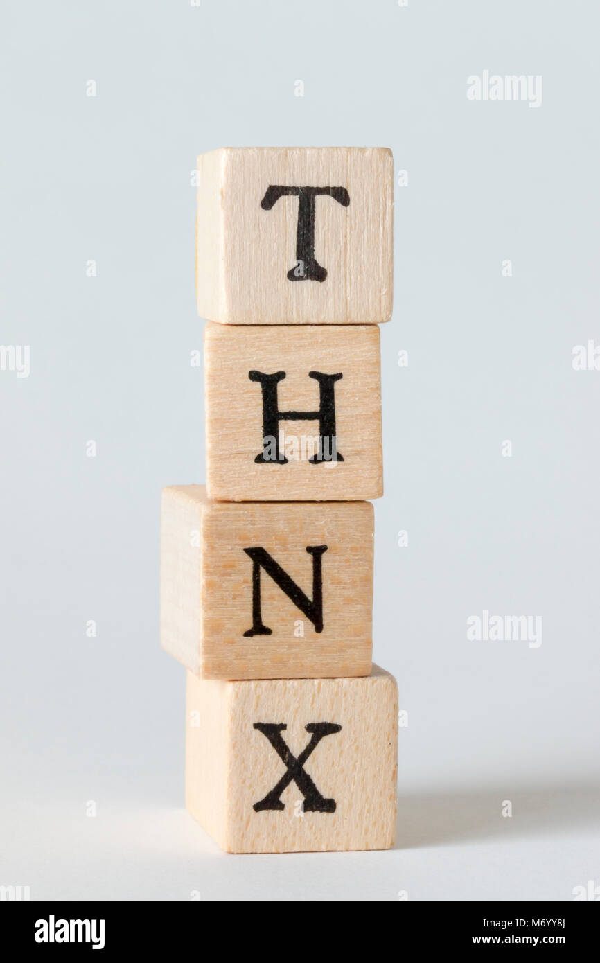 wooden cubes written as THNX,Acronym for thanks Stock Photo - Alamy