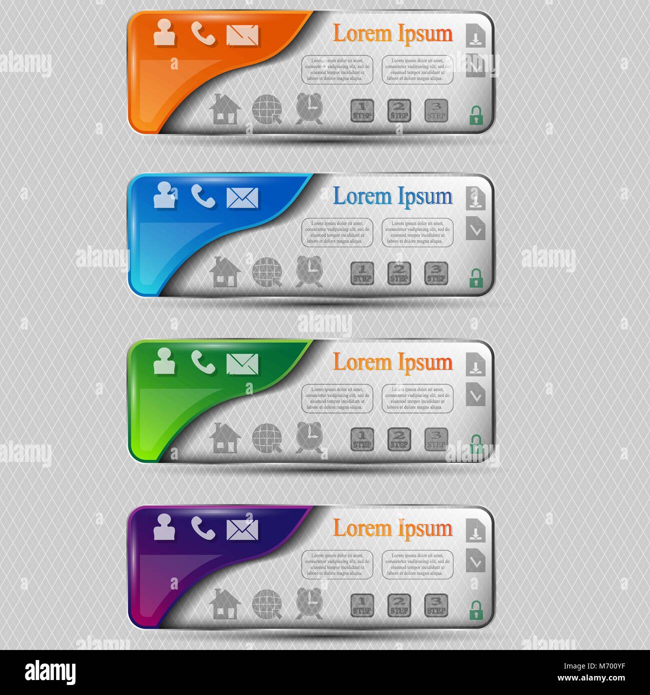 The vector set of colored transparent banners with different symbol ...