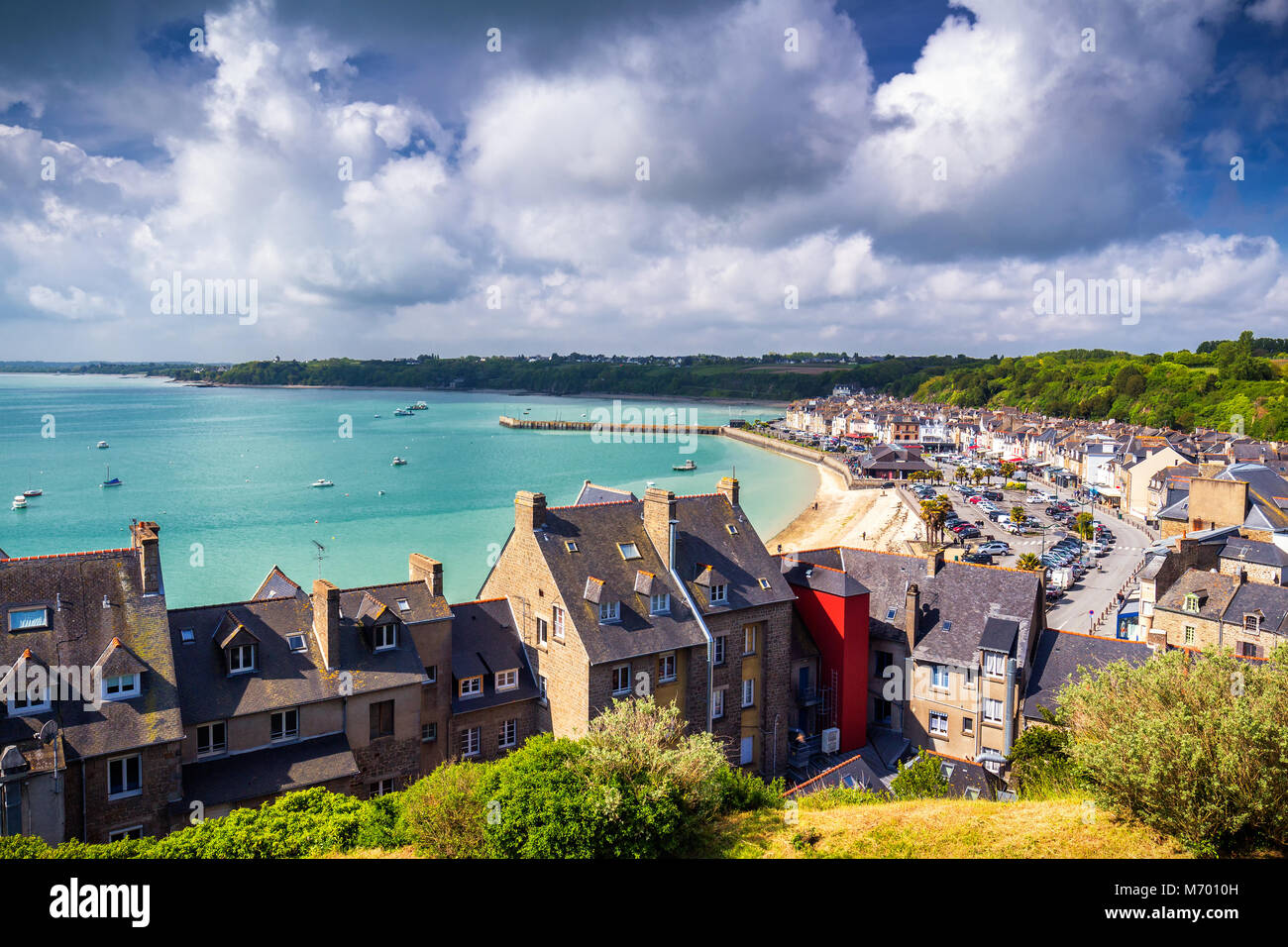 Panoramic view of Cancale, located on the coast of the Atlantic Ocean ...