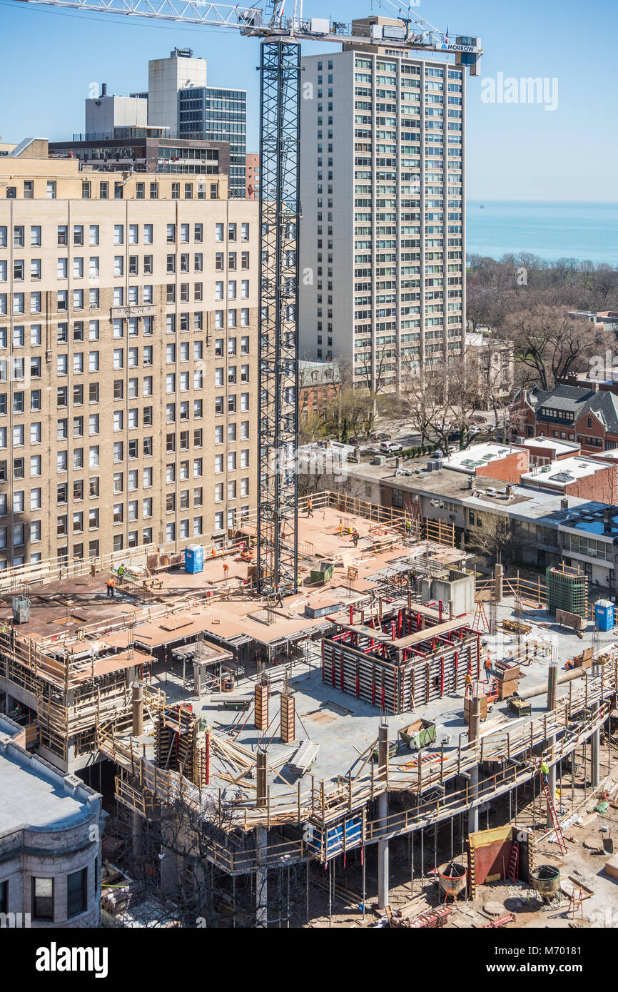 Aerial view of condominium building under construction in the Lakeview ...