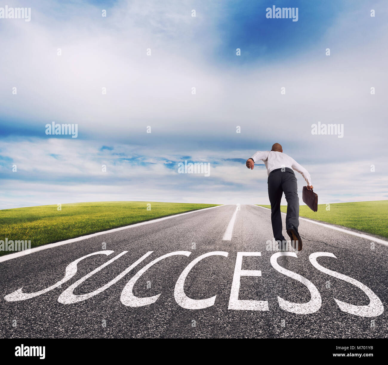 Man runs on a success way. Concept of successful businessman and ...