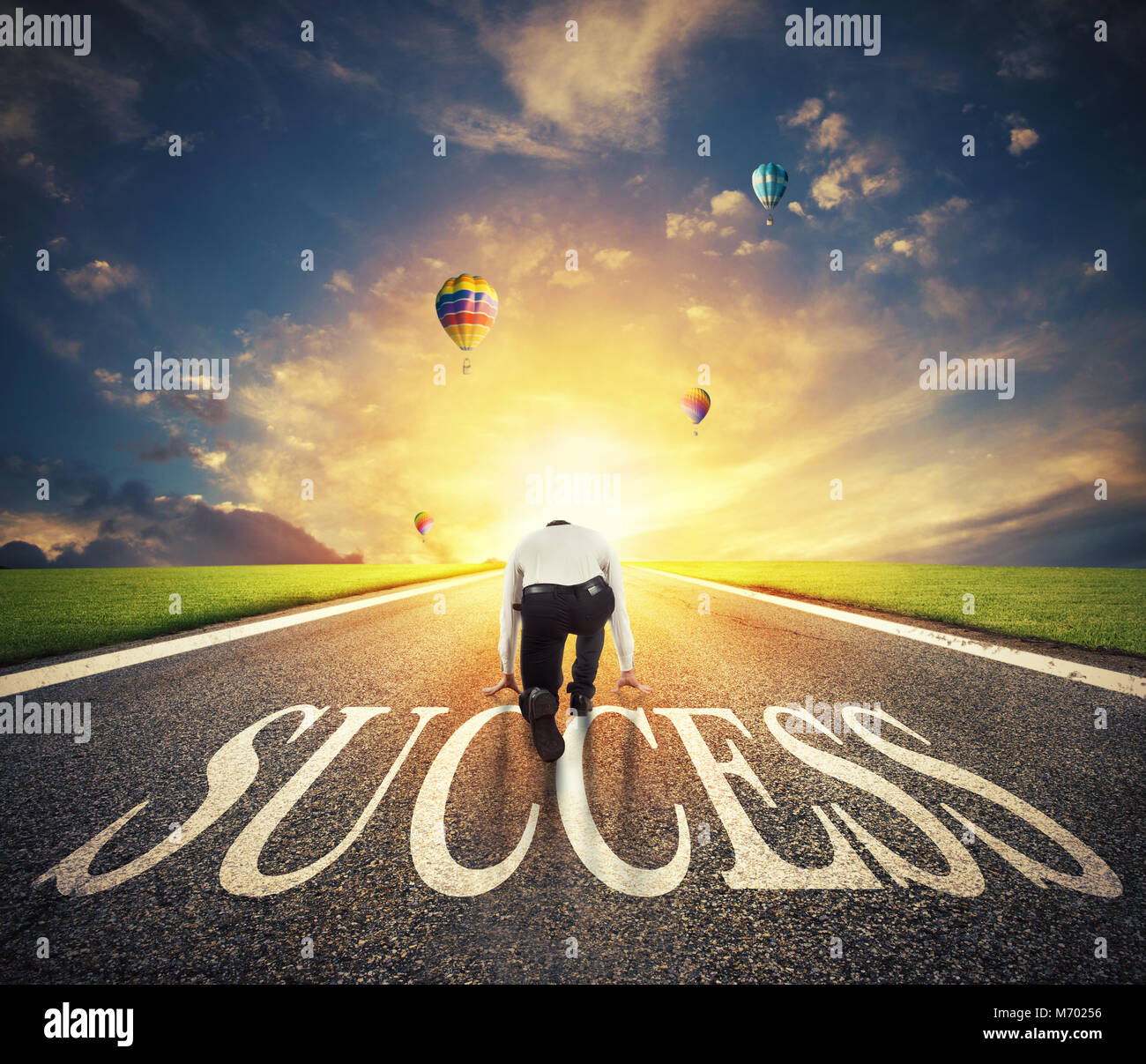 Man ready to run on a success way. Concept of successful businessman ...