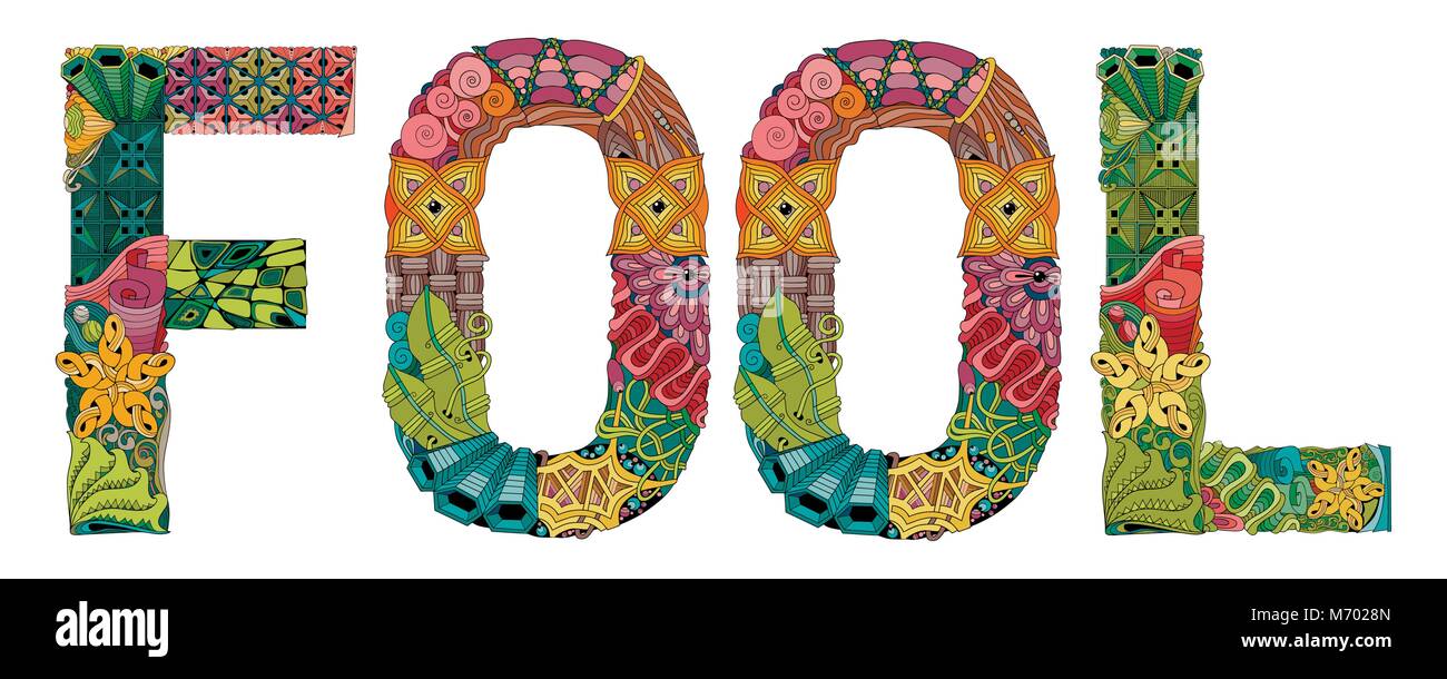 Hand-painted art design. Illustration word FOOL painted in warm colors ...