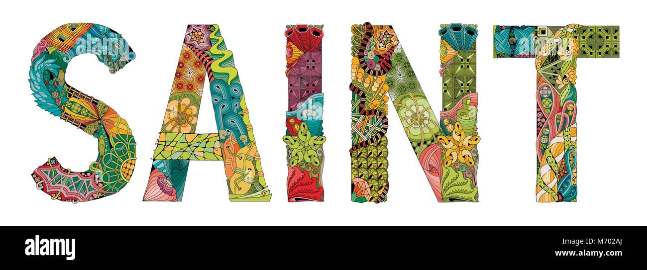 Hand-painted art design. Hand drawn illustration words SAINT for t ...