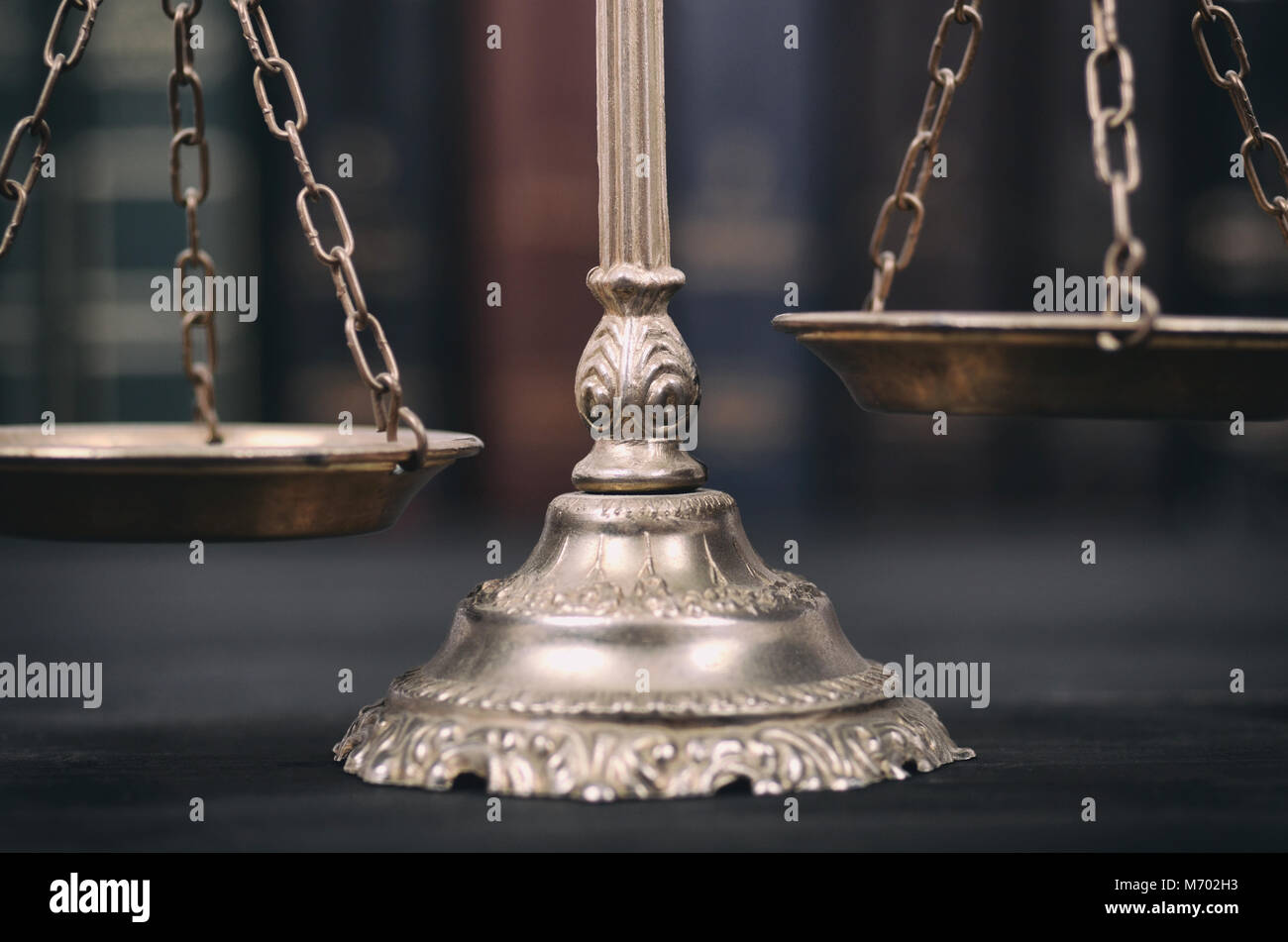 Law and Justice, Legality concept, Scales of Justice on a black wooden ...
