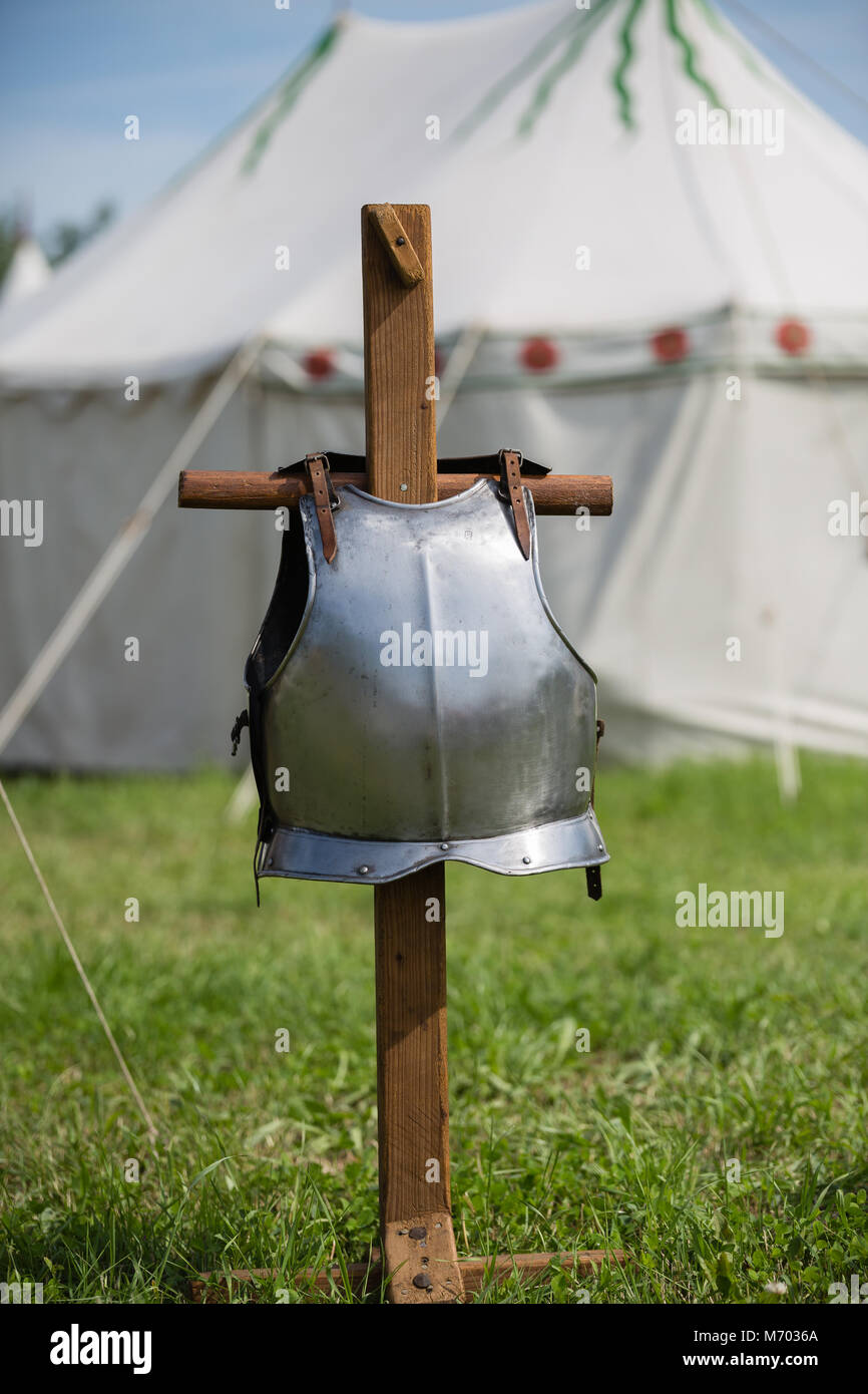 Medieval Metallic Armor and Ancient Tent in background Stock Photo - Alamy