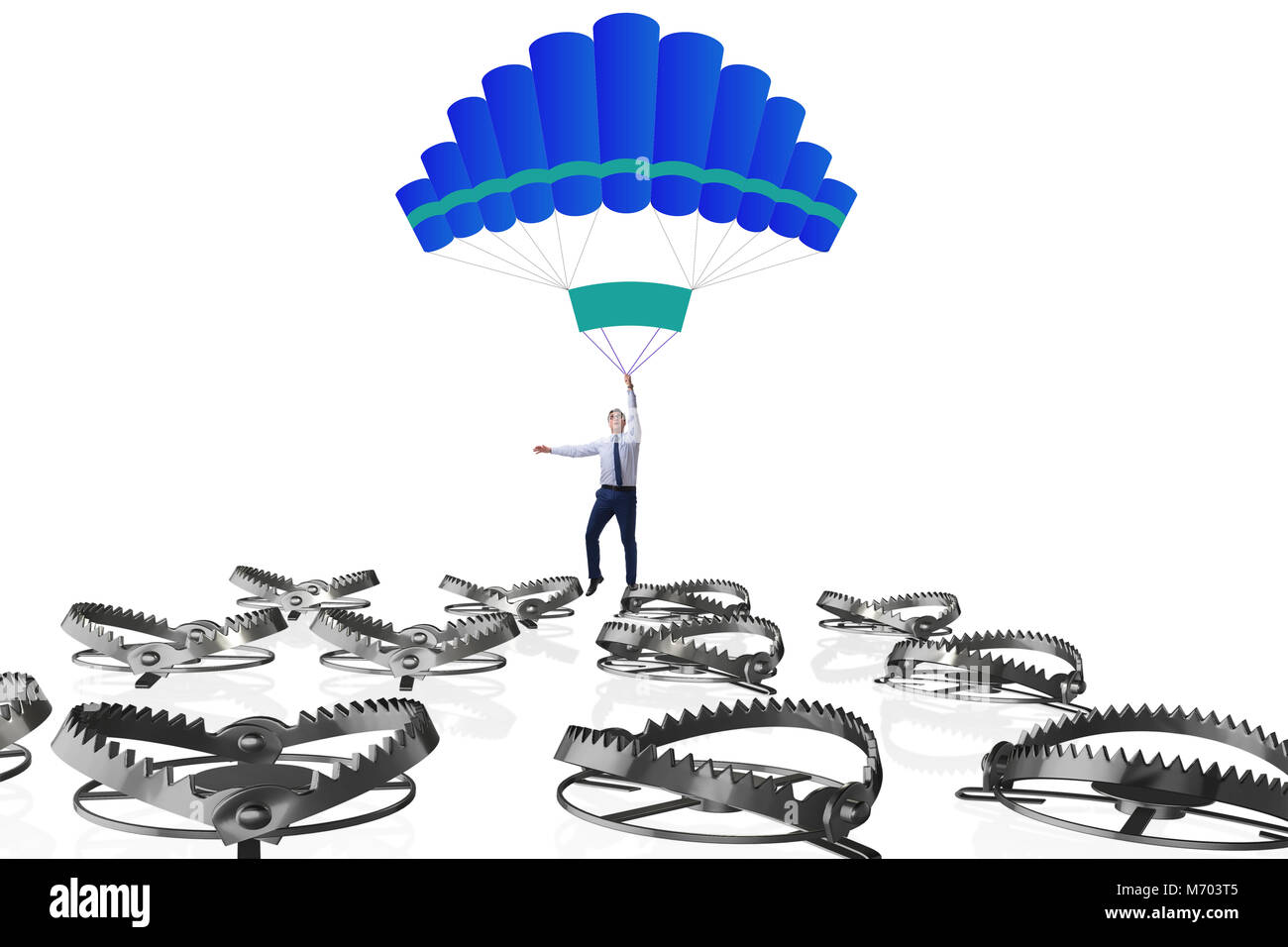 Businessman falling into trap on parachute Stock Photo - Alamy