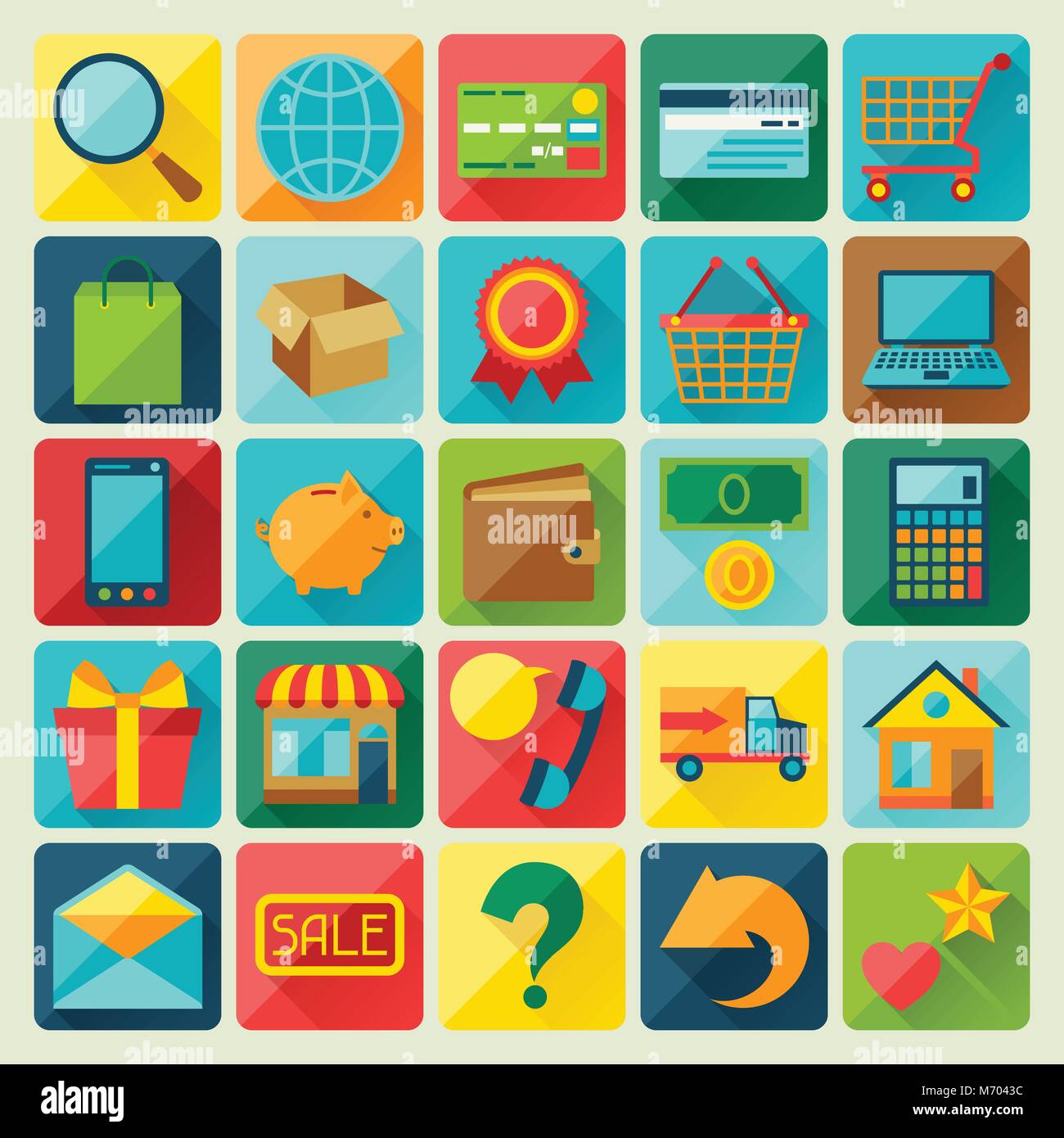 Internet shopping icon set in flat design style Stock Vector Image ...