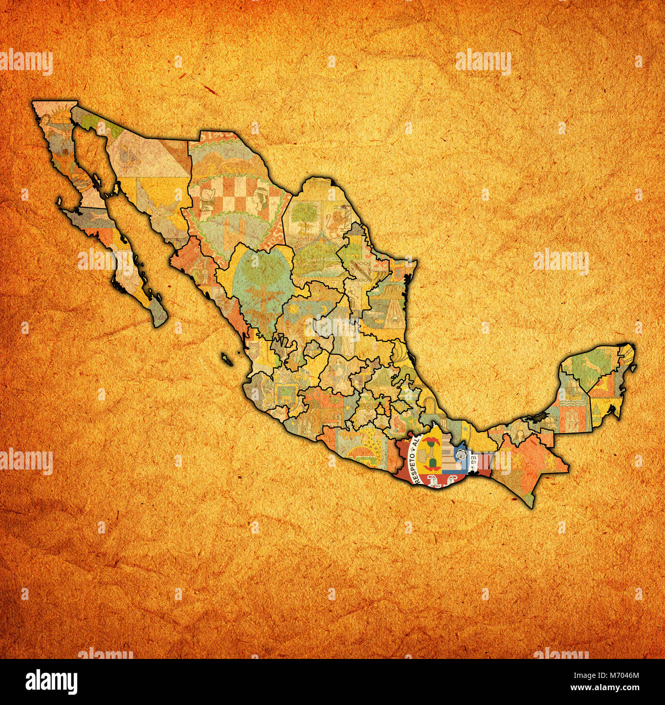 emblem of Oaxacaa state on map with administrative divisions and ...