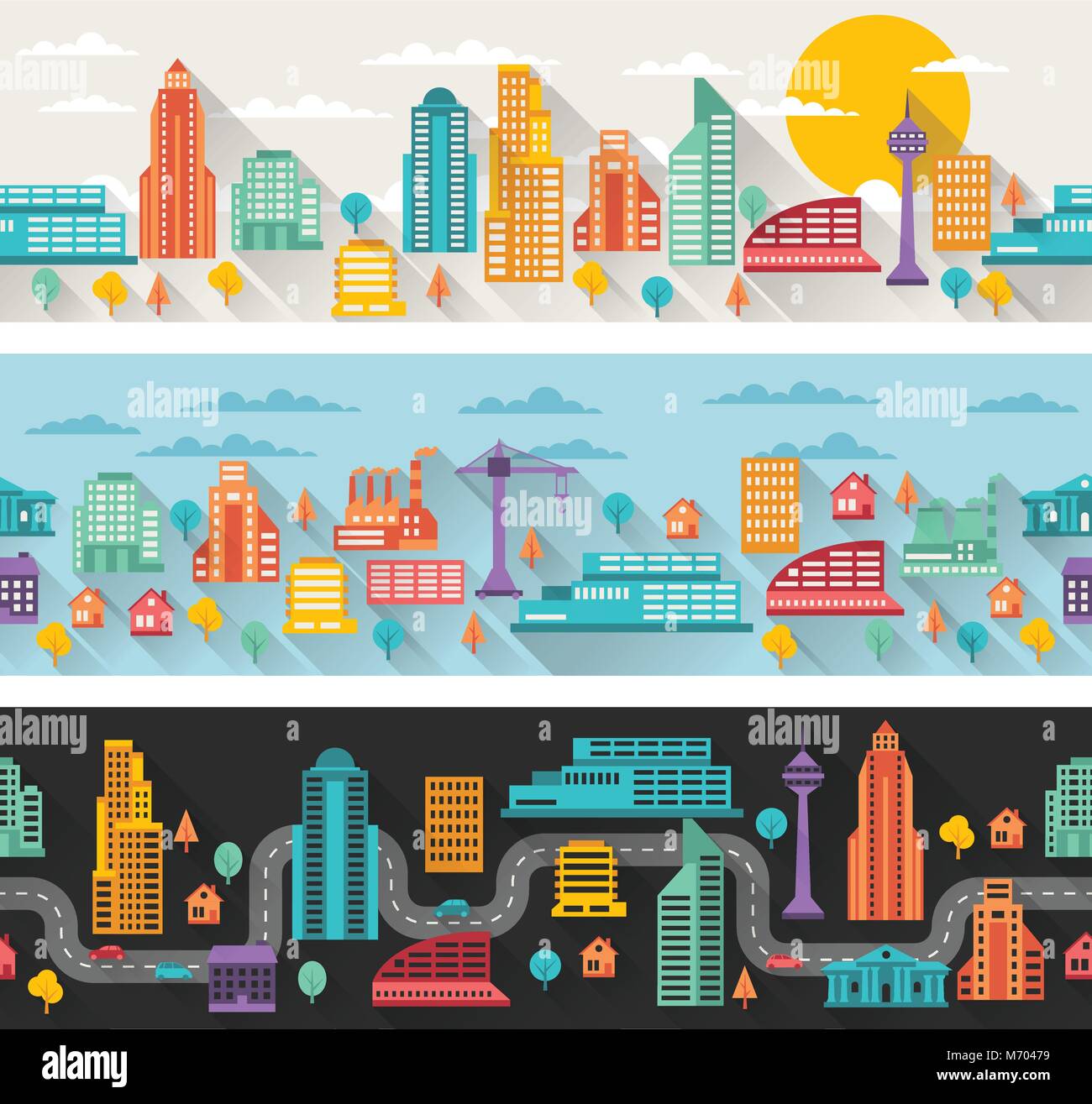 Cityscape seamless horizontal banners with buildings Stock Vector Image ...