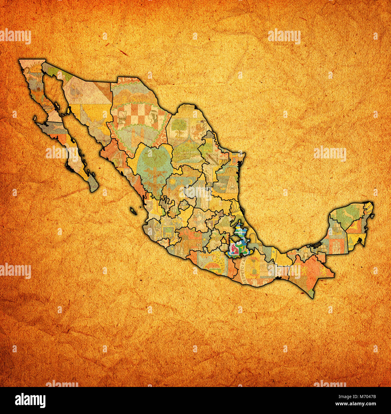 emblem of Puebla state on map with administrative divisions and borders ...