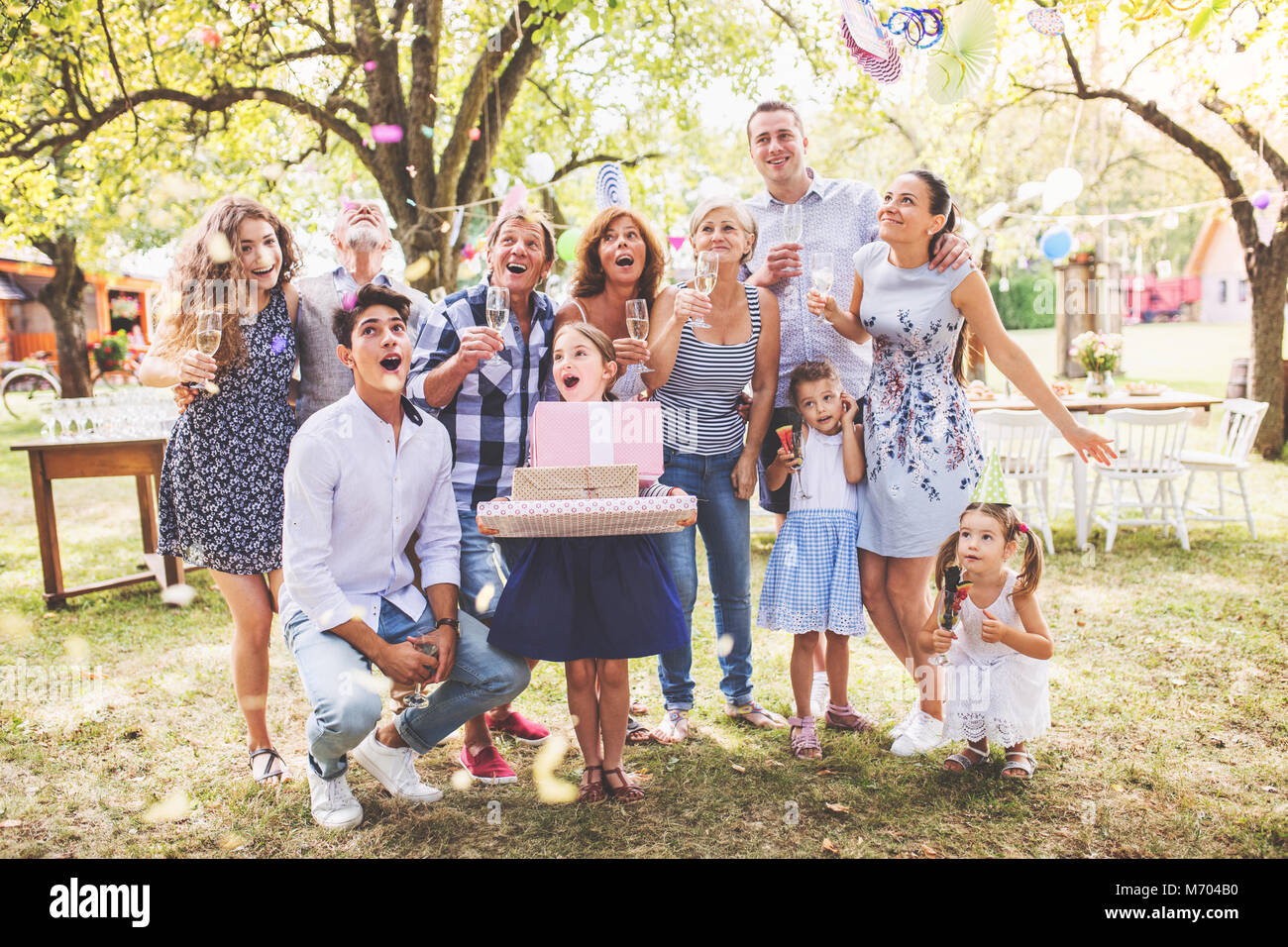 Family celebration or a garden party outside in the backyard Stock ...