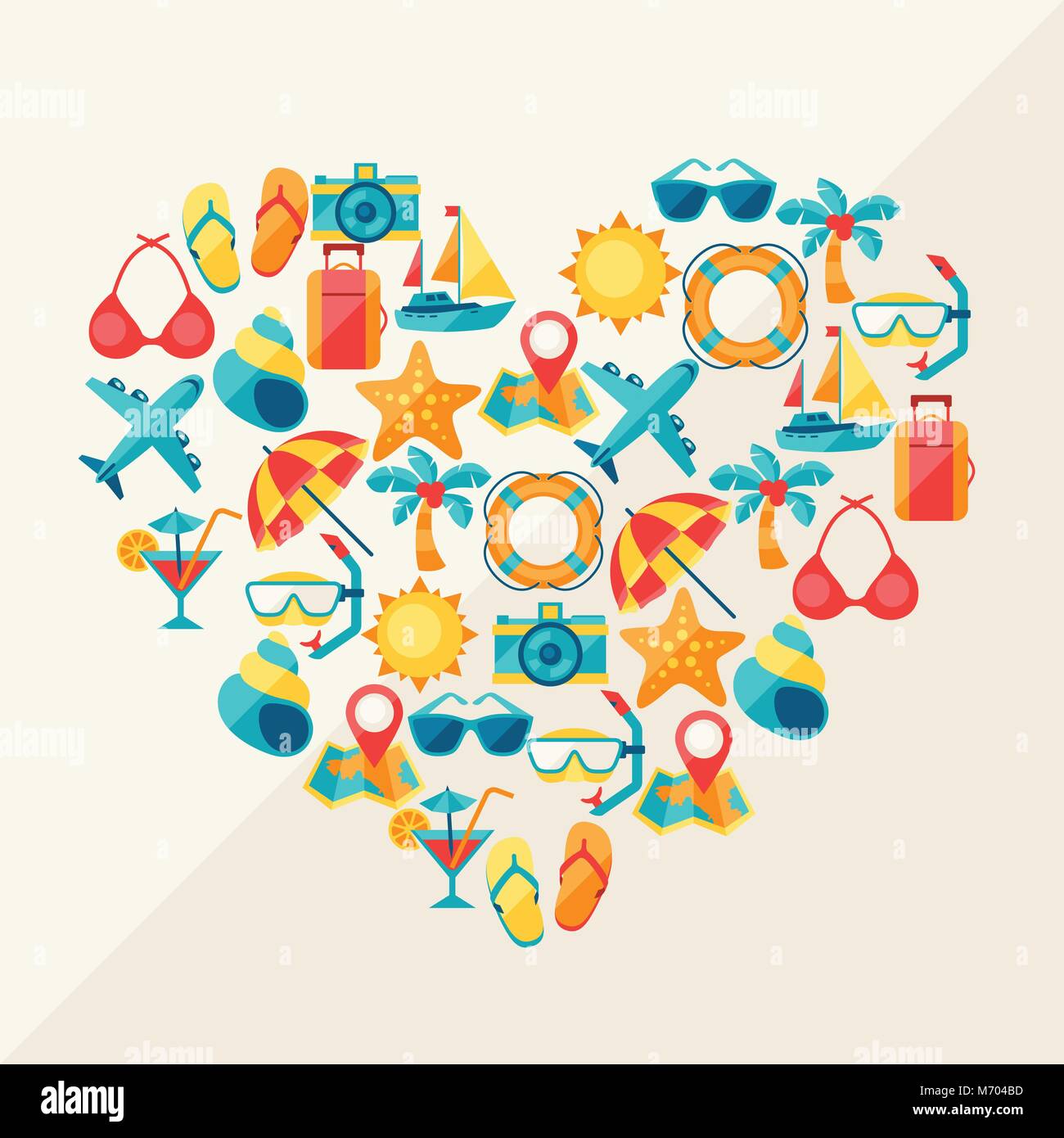 Travel and tourism background of icons in heart shape Stock Vector ...