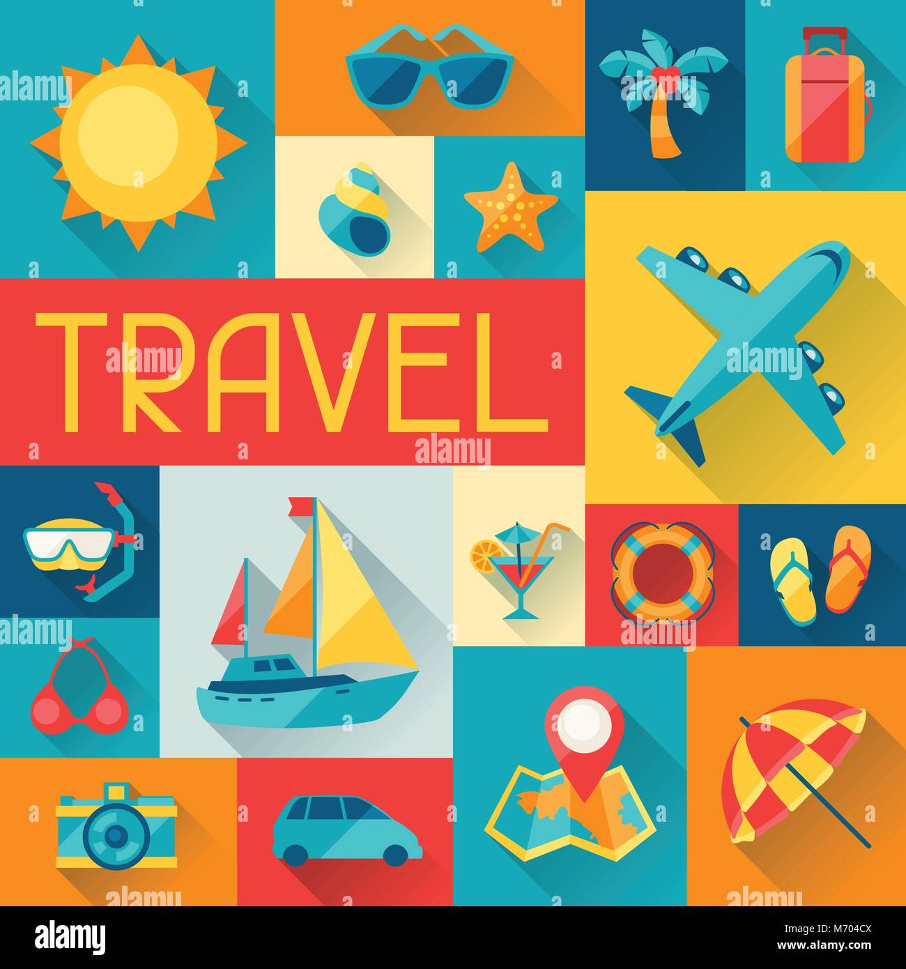 Travel and tourism background in flat design style Stock Vector Image ...