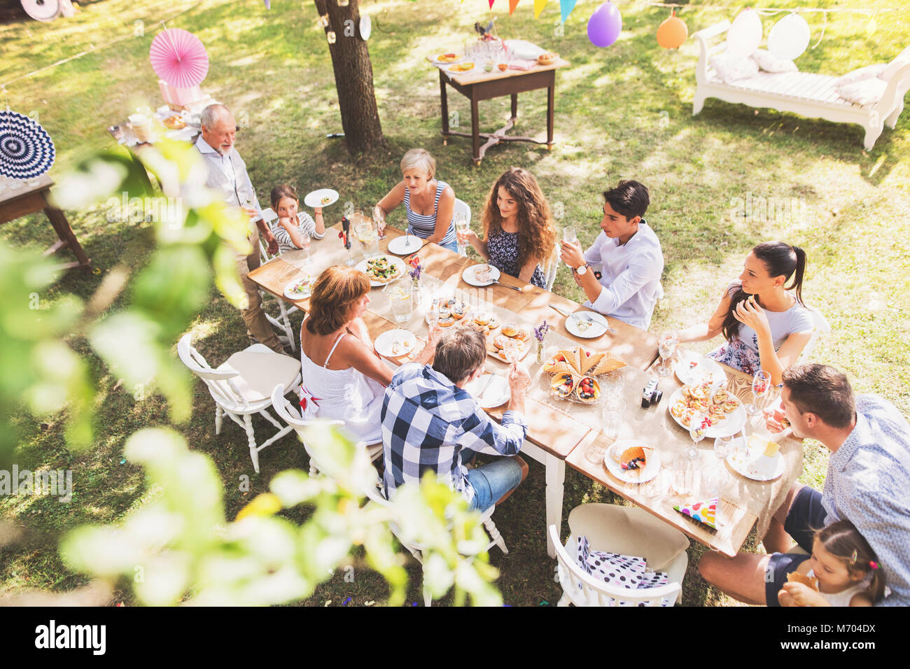 Family celebration or a garden party outside in the backyard Stock ...