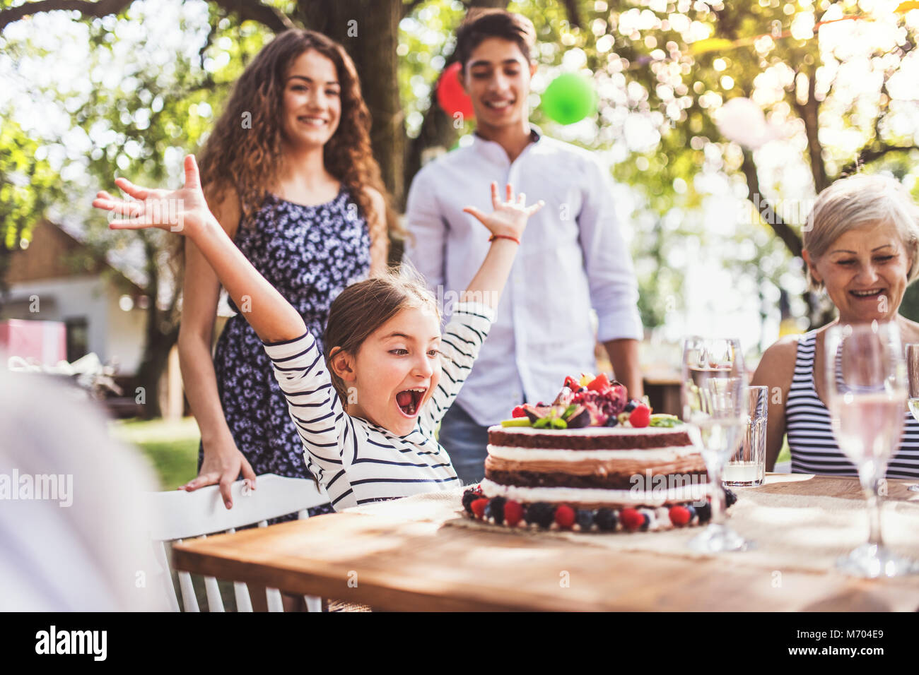 Family celebration or a garden party outside in the backyard Stock ...