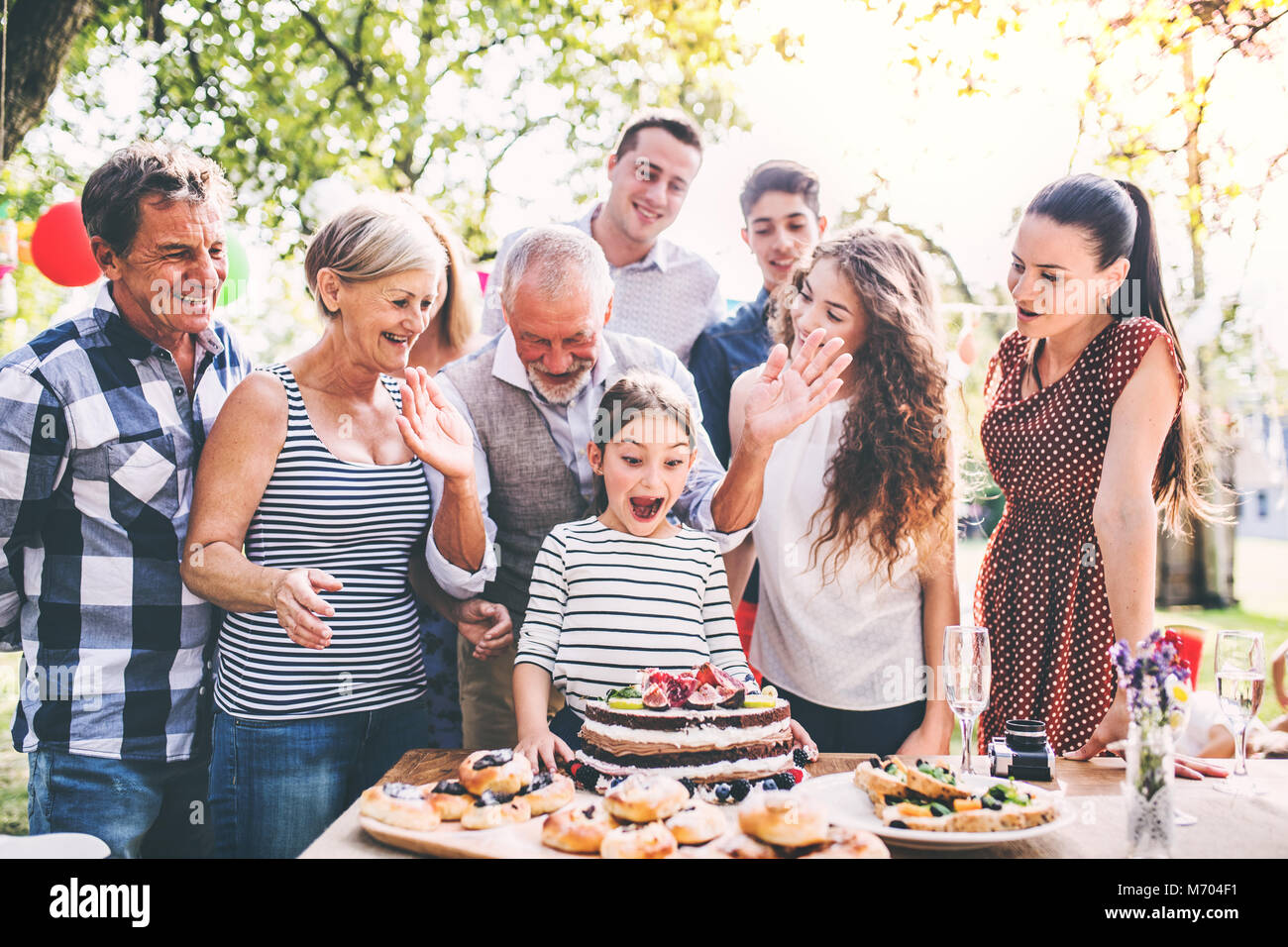 Family celebration or a garden party outside in the backyard Stock ...