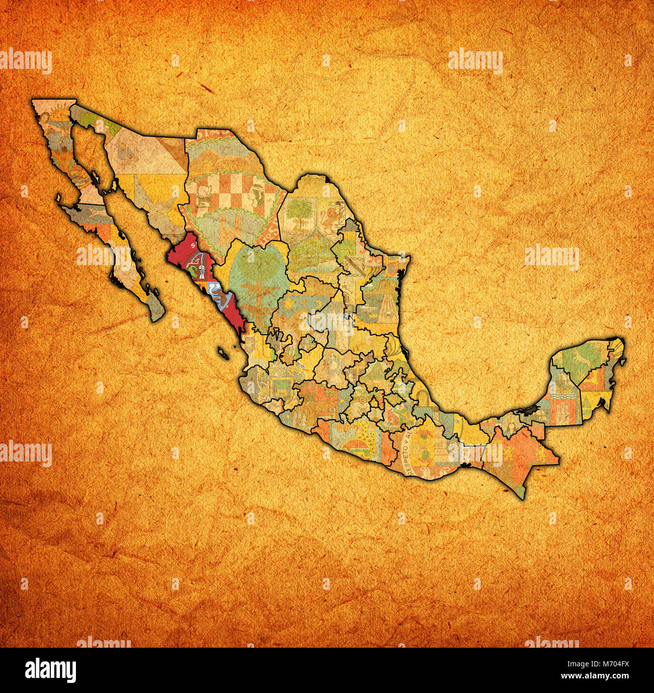 emblem of Sinaloa state on map with administrative divisions and ...