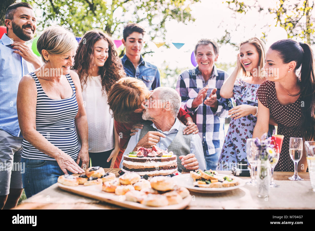 Family celebration or a garden party outside in the backyard Stock ...