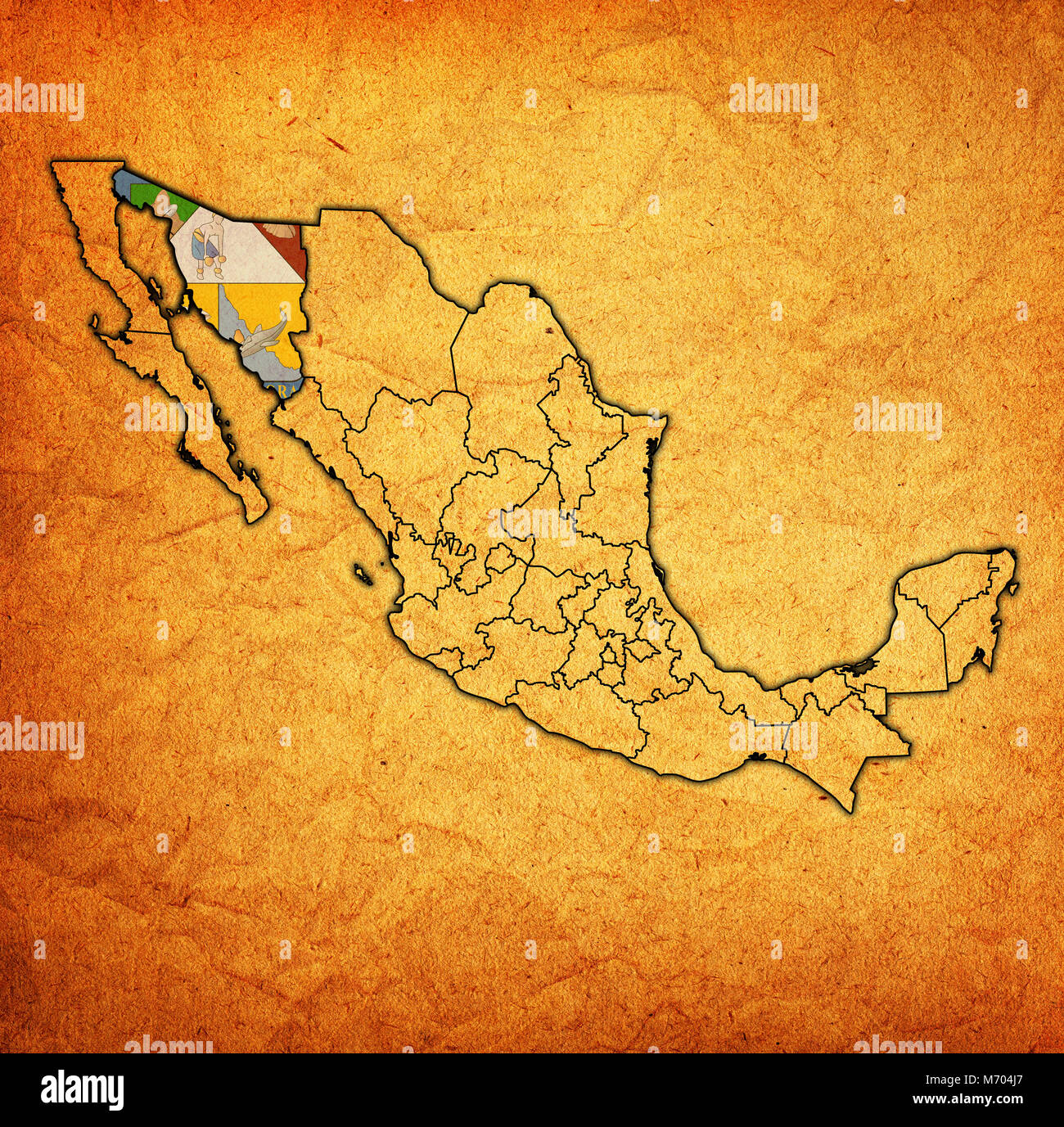 emblem of Sonora state on map with administrative divisions and borders ...