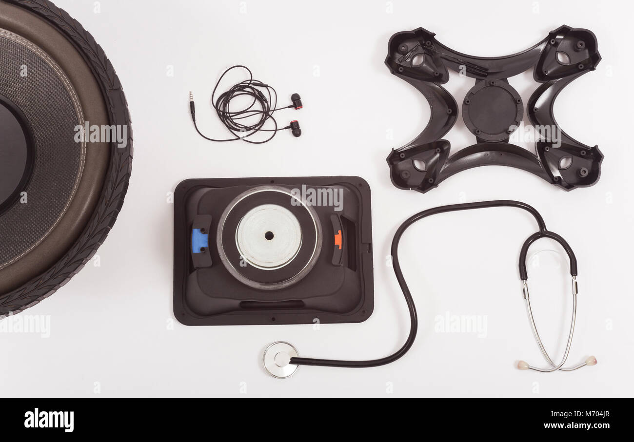 music items, concept for audio service or sound speakers diagnostics ...