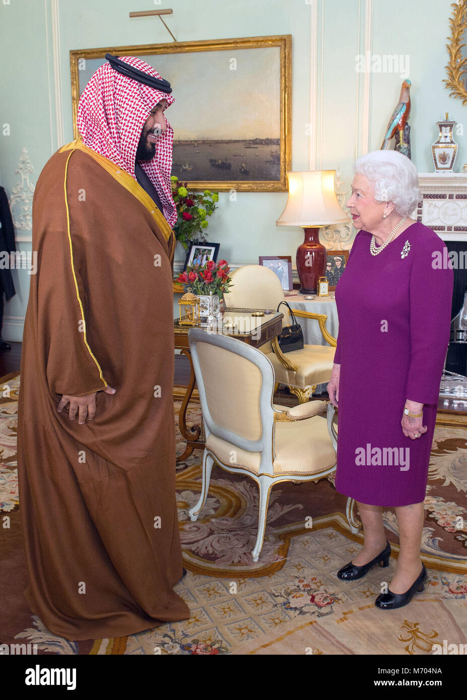 Queen Elizabeth II greets Mohammed bin Salman, the Crown Prince of ...