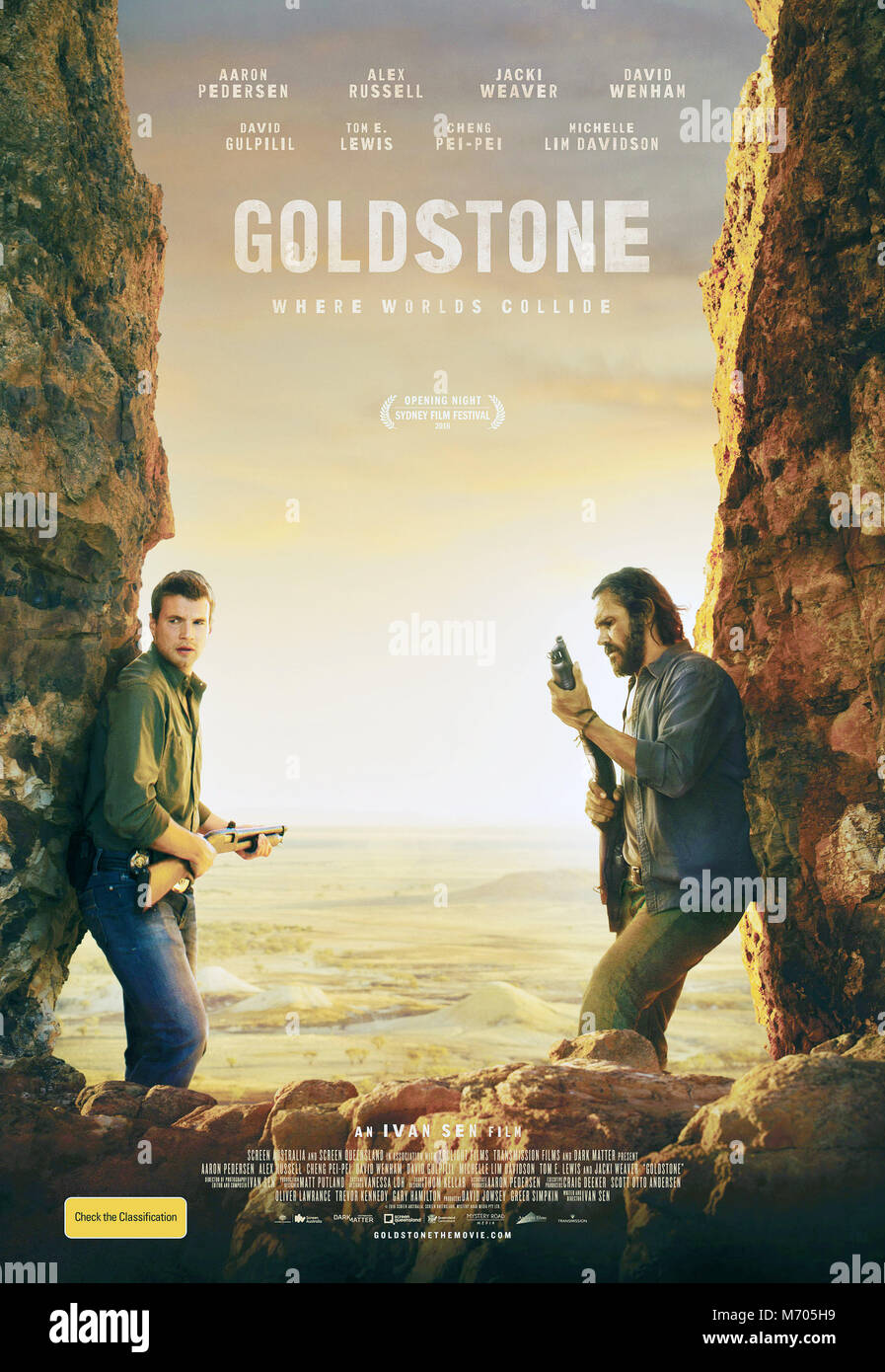GOLDSTONE, Australian poster, from left: Alex Russell, Aaron Pedersen ...