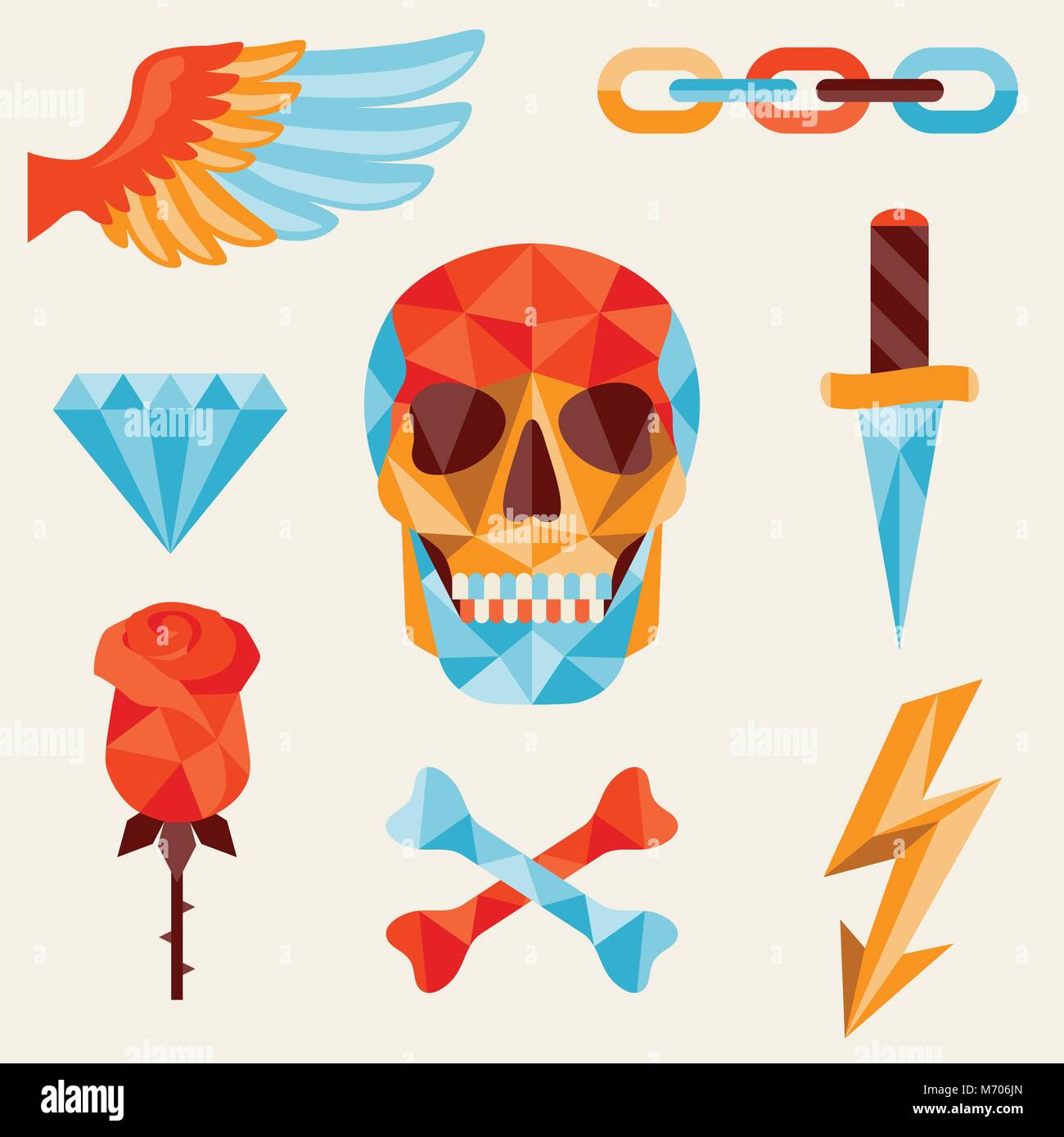 Skull and elements with colored geometric design Stock Vector Image ...