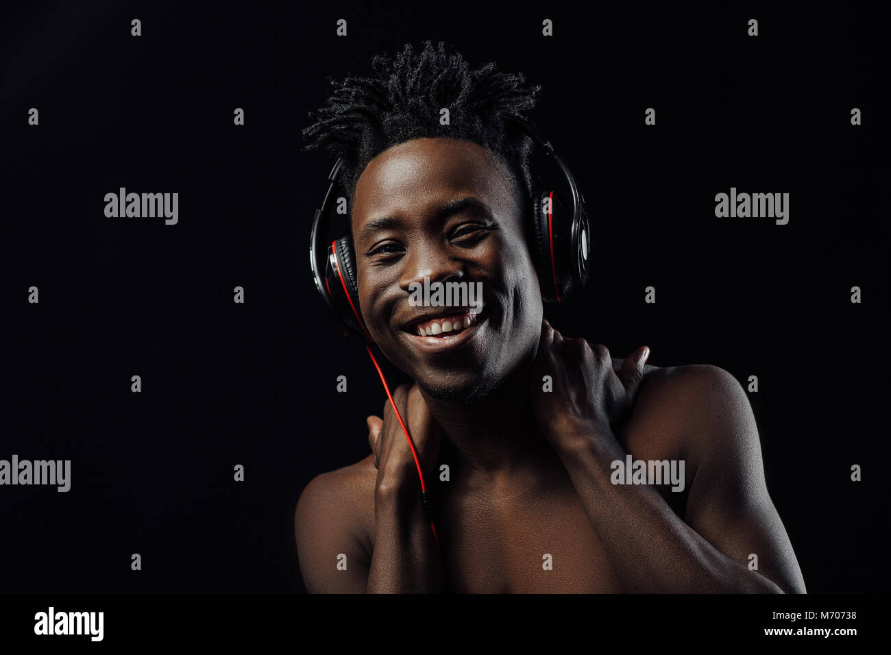 African-American man in headphones Stock Photo - Alamy