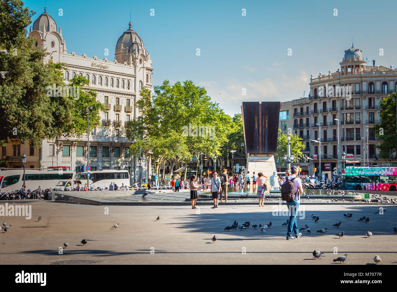 Barcelona, Spain - June 20, 2017 : people are walking on the Plaza de ...