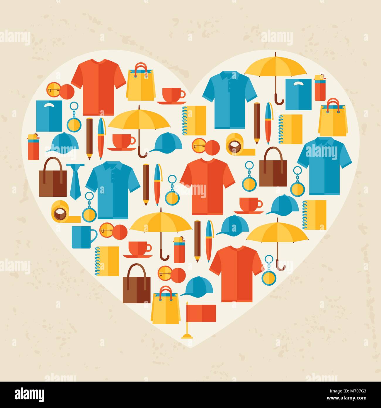 Advertising background with promotional gifts and souvenirs Stock ...