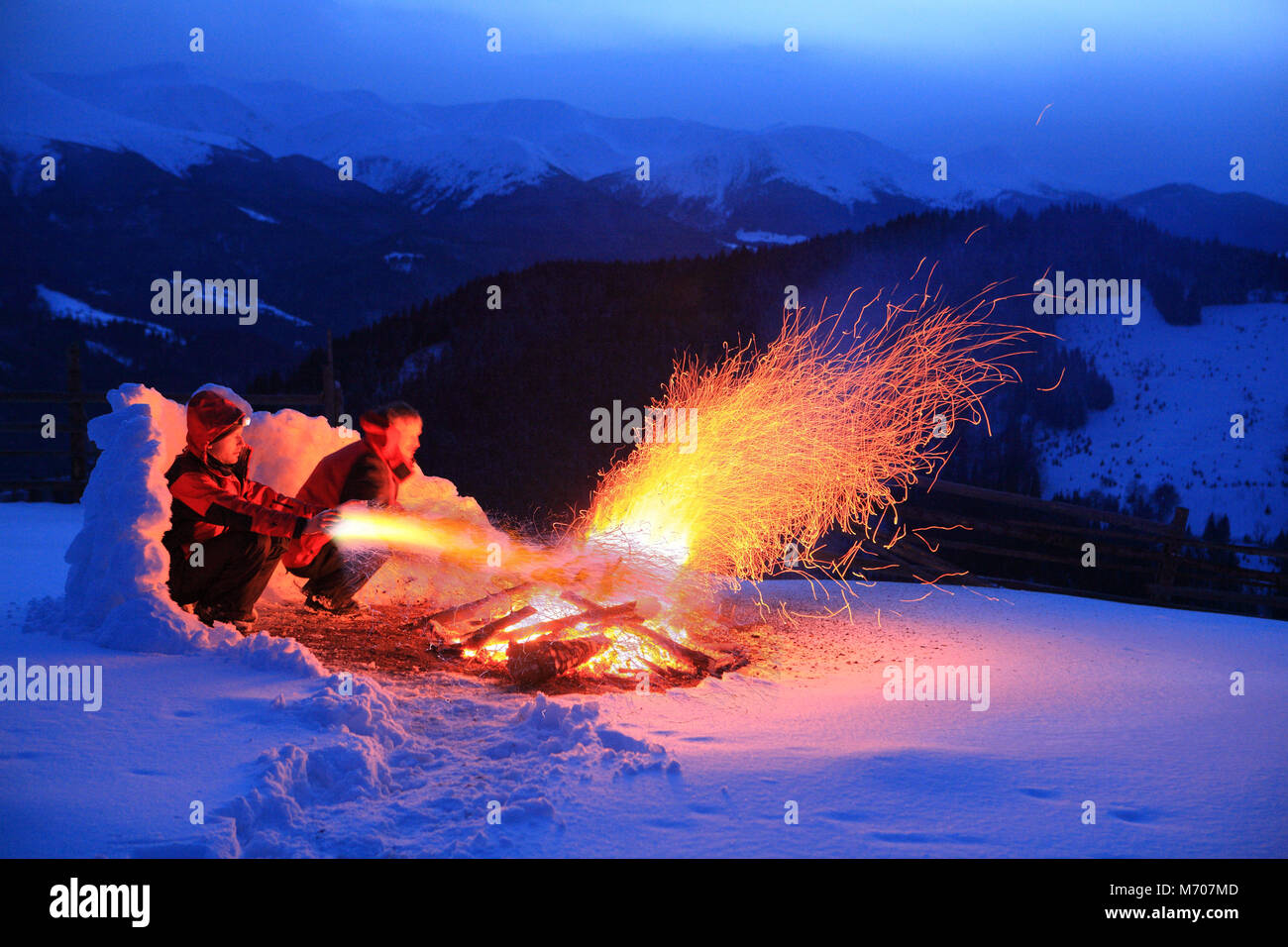 The magician burns the fire with the help of magic of fire. Eastern ...