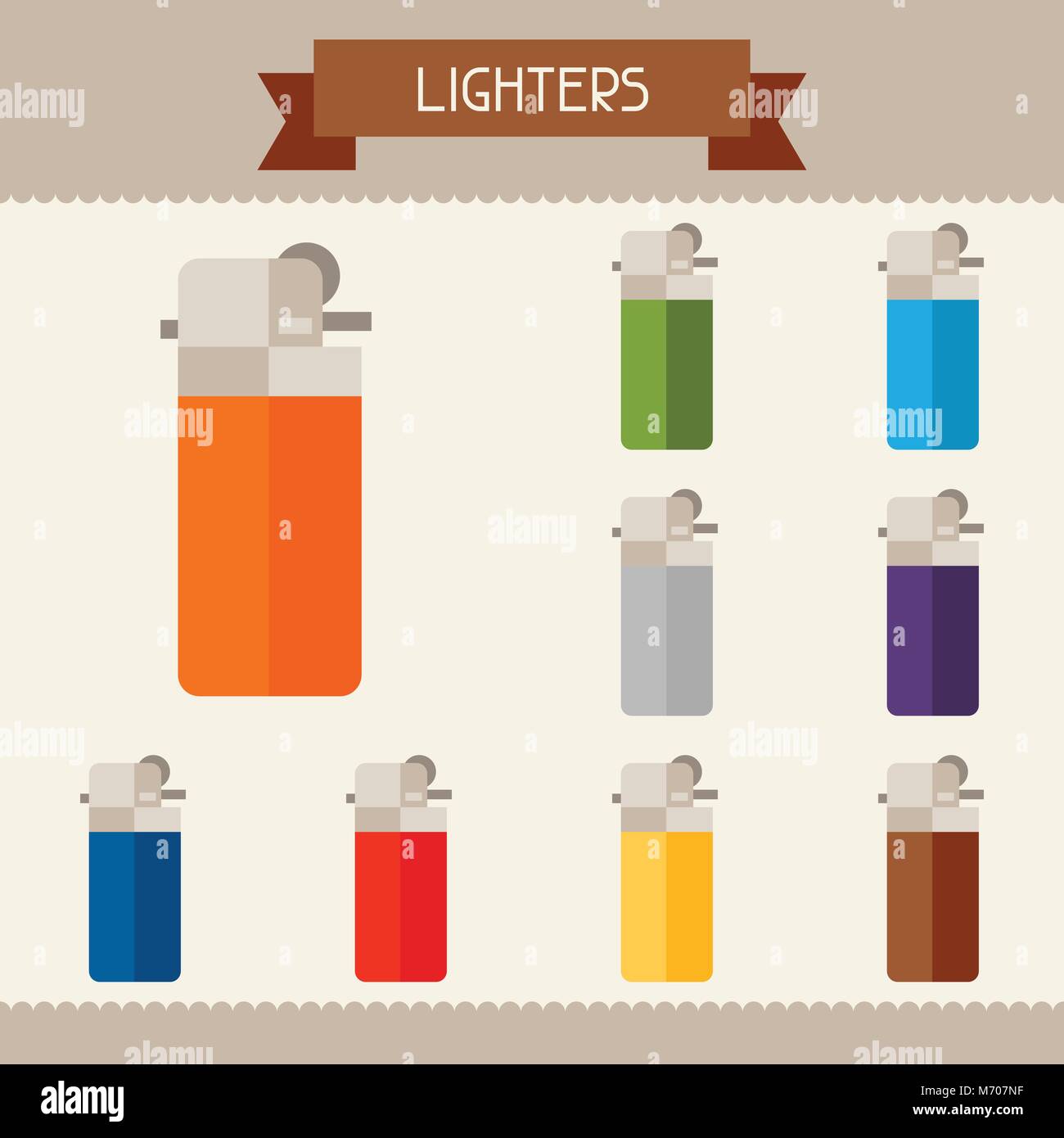 Lighters colored templates for your design in flat style Stock Vector ...