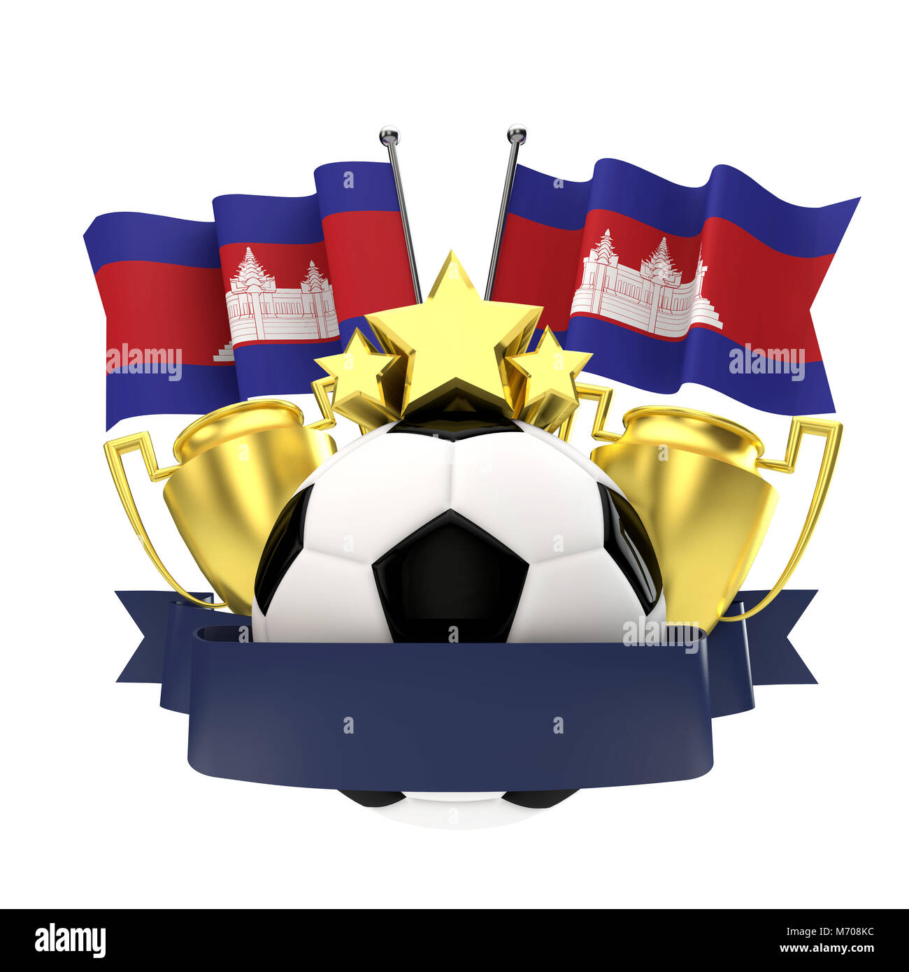 Cambodia flag football winners emblem with trophy, stars, ball and ...